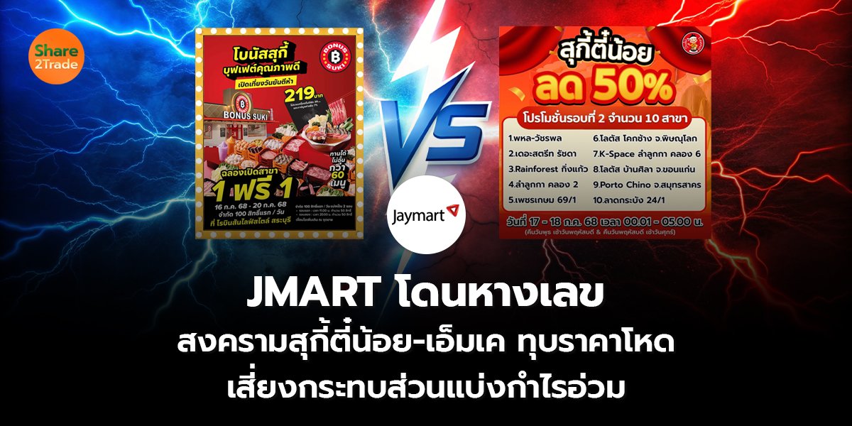 JMART โดนหางเลข สงครามสุกี้ตี๋น้อย-เอ็มเค ทุบราคาโหด เสี่ยงกระทบส่วนแบ่งกำไรอ่วม | Share2Trade